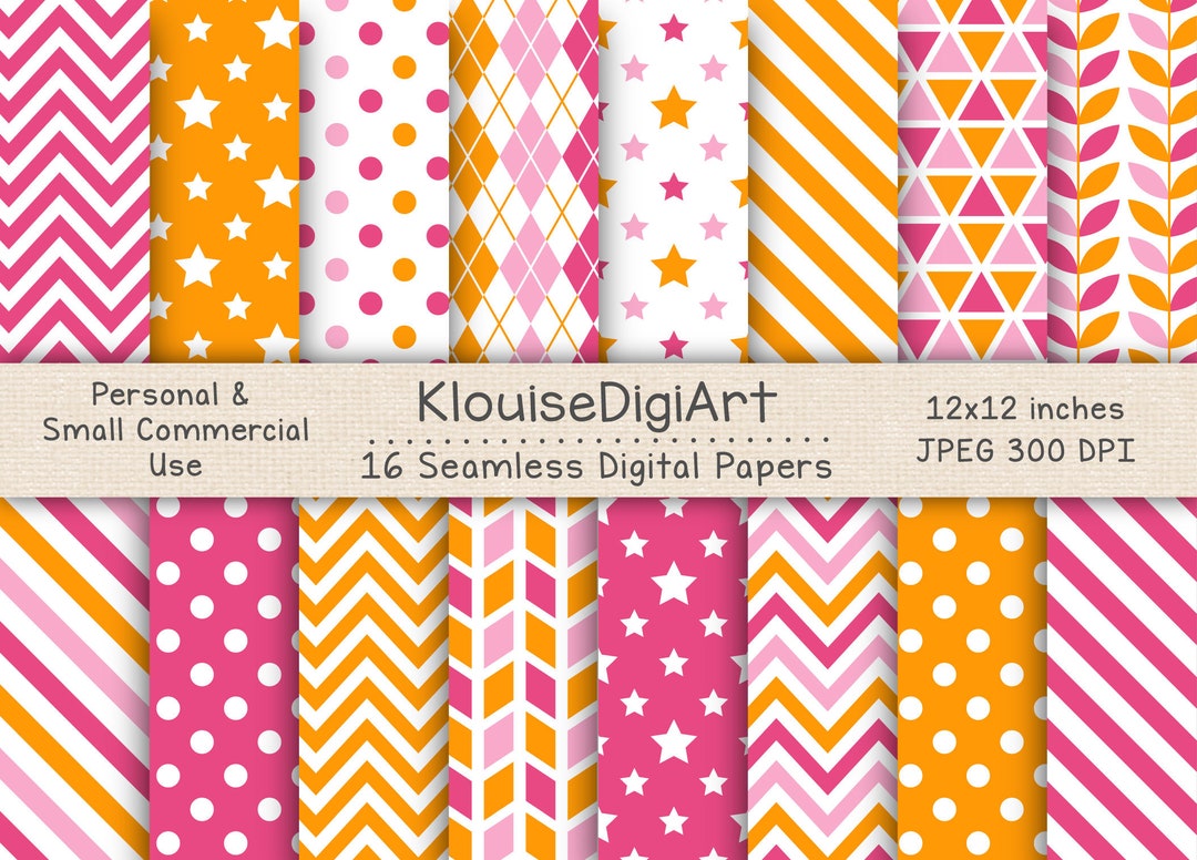 Seamless Pink, Orange and White Digital Printable Papers With Polka ...