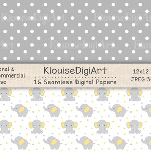 Seamless Elephant Yellow and Gray Digital Printable Papers With ...