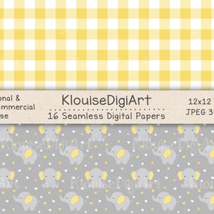 Seamless Elephant Yellow and Gray Digital Printable Papers With ...
