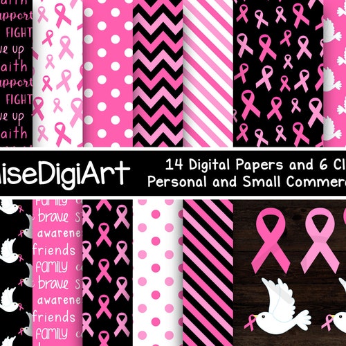 Breast Cancer Awareness Digital Papers Pink Ribbon Digital - Etsy