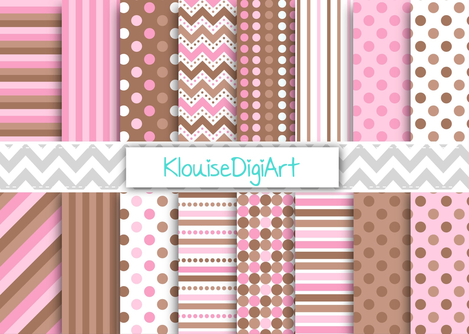 Pink and Dark Brown Digital Scrapbooking Papers With Stripes, Chevrons ...