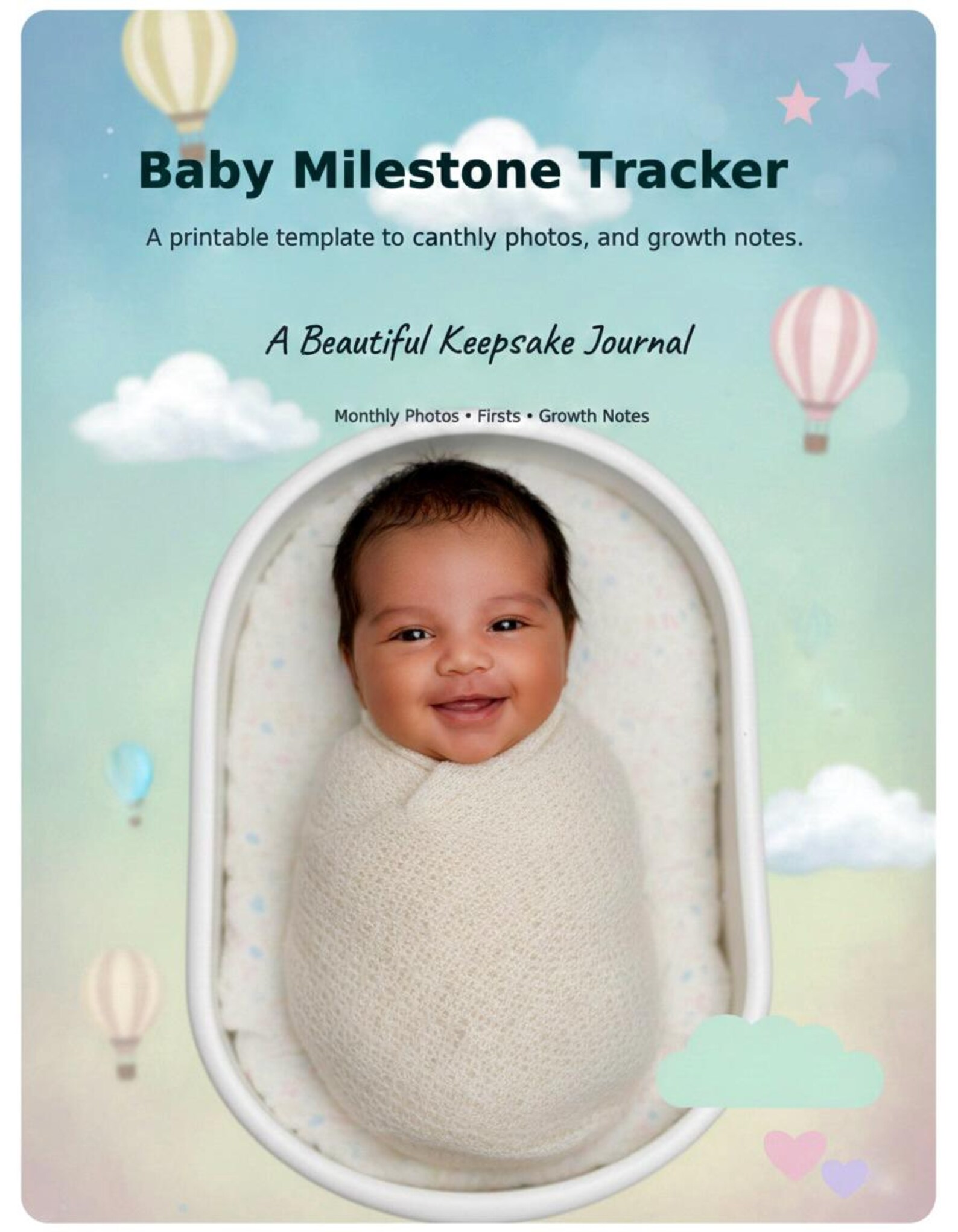 Baby Milestone Tracker Printable PDF, 1-12 Months Monthly Pages, Baby ...