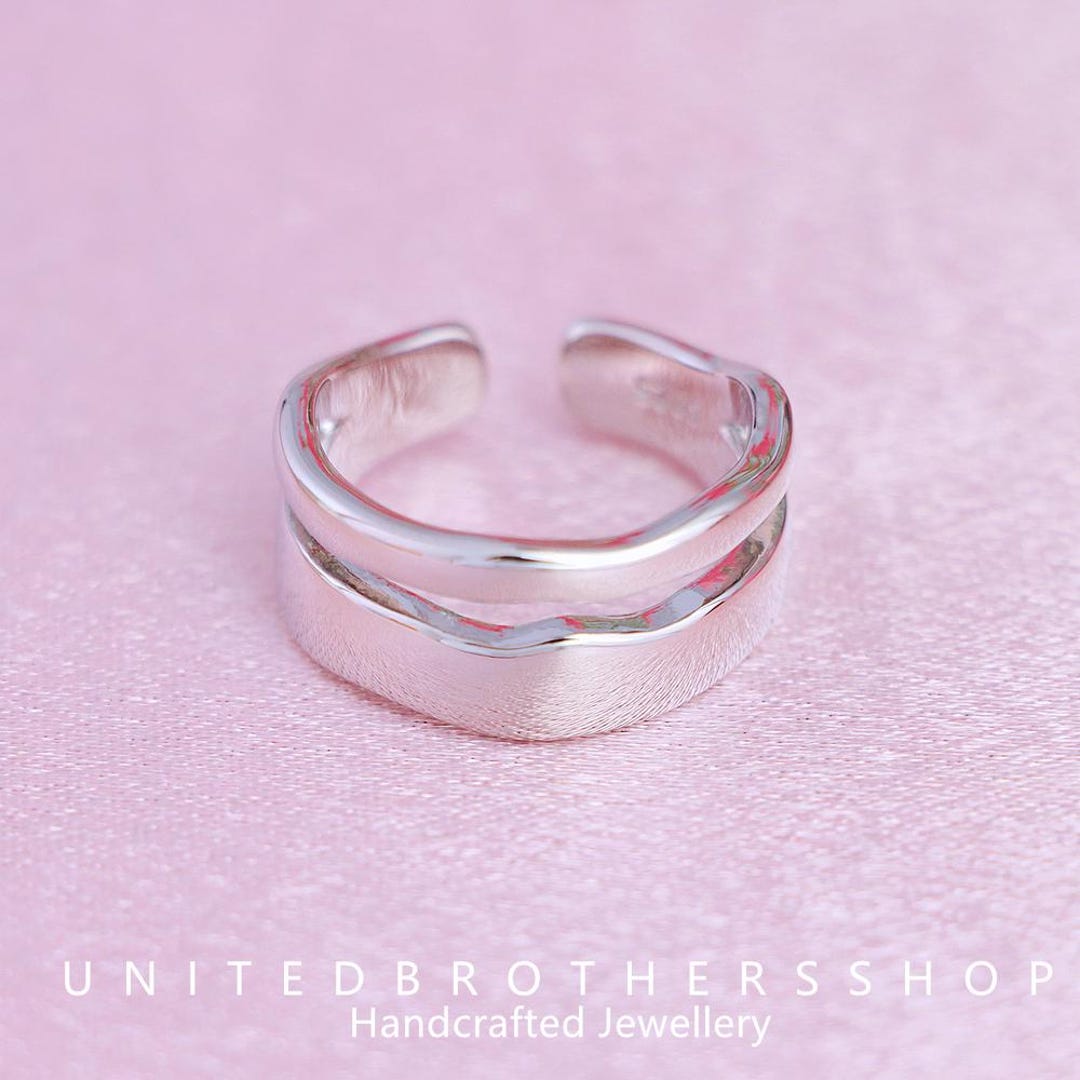 Hand-forged Double Wave Ring, Wide Adjustable Band, Artisan Fluid ...