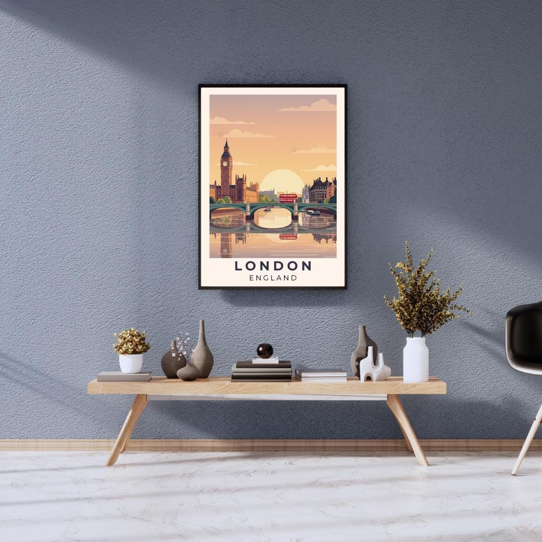 London Skyline Poster, Retro Travel Wall Art Print - Etsy