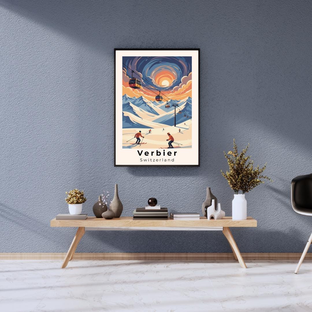 Verbier Ski Resort Poster, Verbier Switzerland Print, Alpine Ski Wall ...