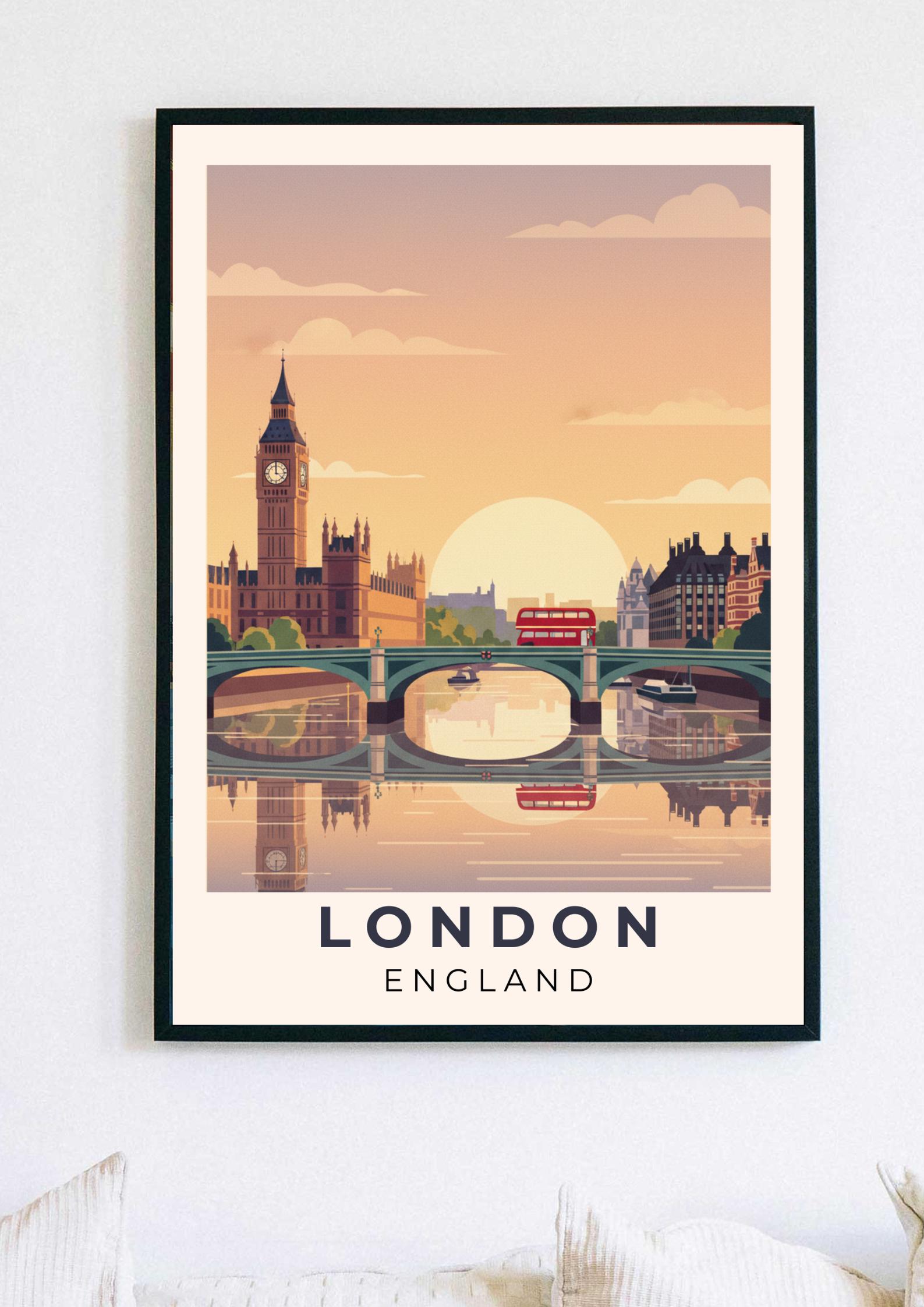 London Skyline Poster, Retro Travel Wall Art Print - Etsy
