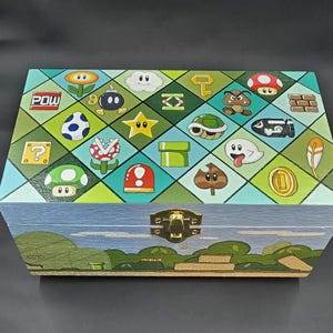 Hand-painted Mario Video Game Themed Wooden Keepsake Box - Etsy