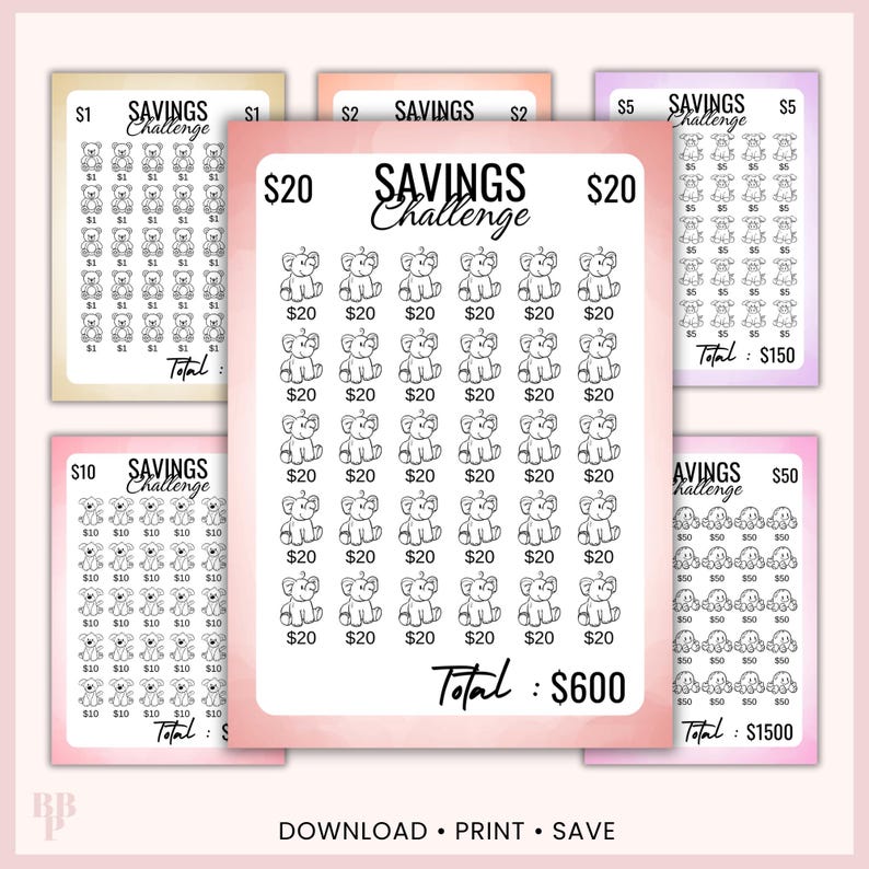 A6 Savings Challenge Printable | Stuffed Animal Theme | Cute Money ...