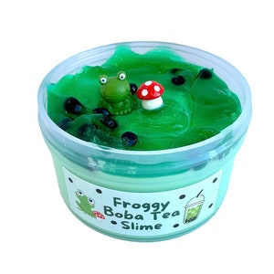 Froggy Boba Tea Slime, Glossy Slime, Thick Slime, Mint Scented Slime, Frog Gift, Basket Stuffer ...