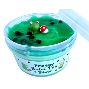 Froggy Boba Tea Slime, Glossy Slime, Thick Slime, Mint Scented Slime, Frog Gift, Basket Stuffer ...