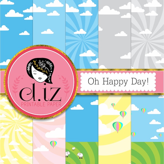 Clouds digital paper 'Oh Happy Day' Summer | Etsy