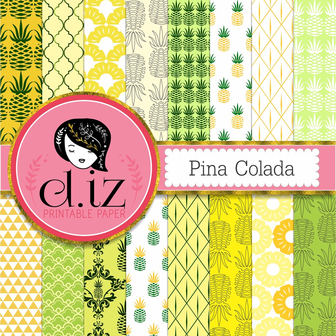 Pineapple Digital Paper 'pina Colada' Yellow and Green Pineapple ...