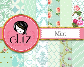 Mint Digital Paper | Etsy