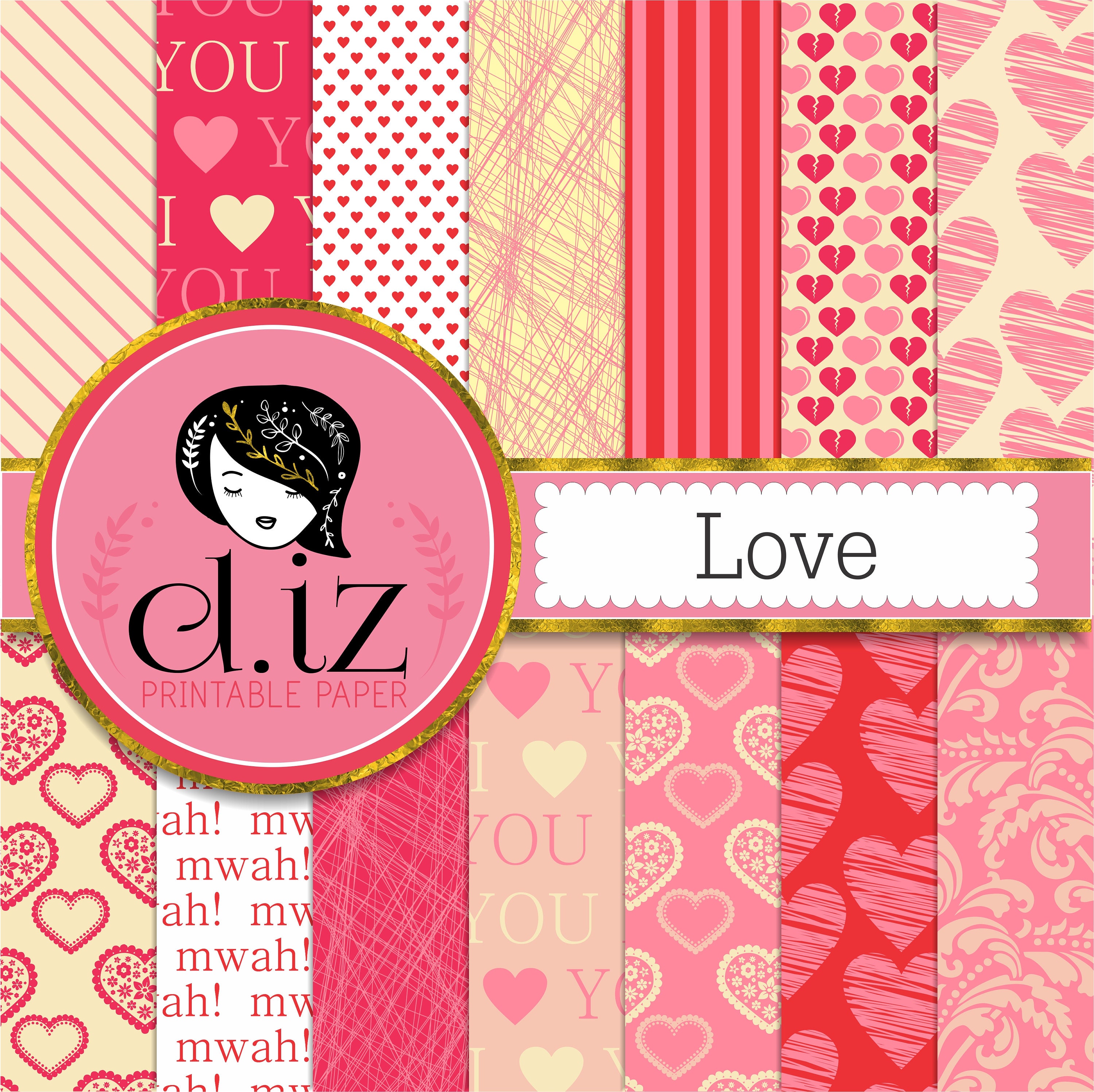Love Digital Paper 'love' 14 Valentines Digital Papers Printable Pink ...