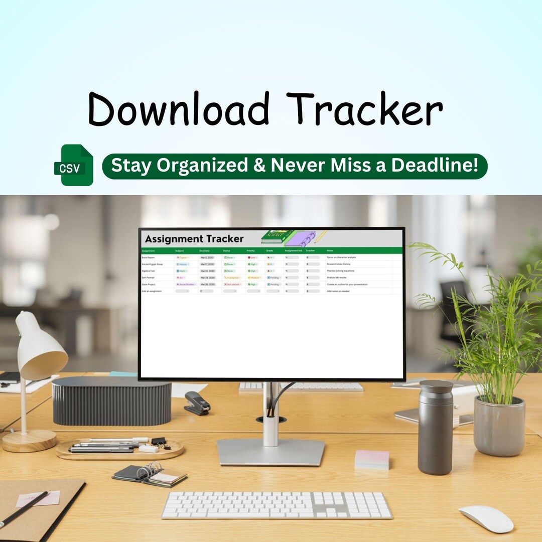 Editable Assignment Tracker, Student Planner Excel, Google Sheets ...