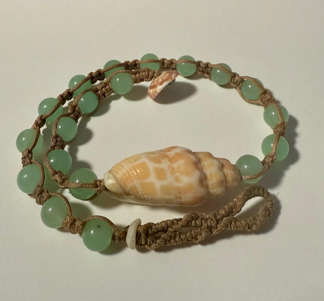Hawaiian Miter Shell and 6mm Green Jade Gemstone Wrap Bracelet - Etsy