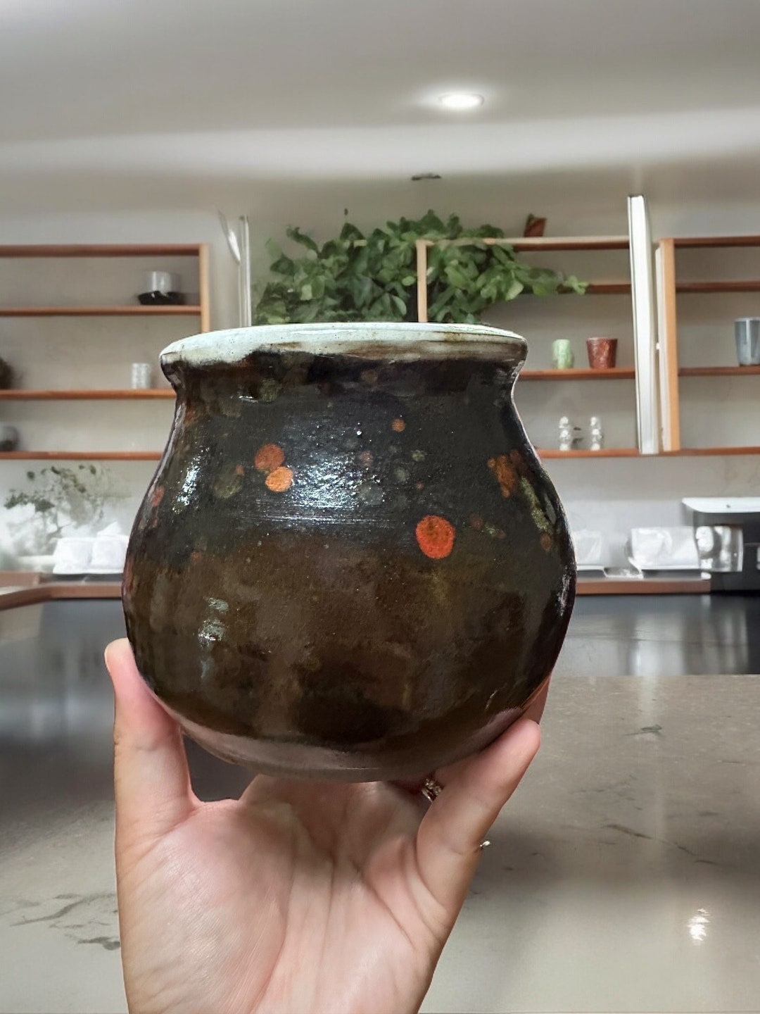 Midnight Ember Bowl With Orange Bubbles Handmade Ceramic Pottery - Etsy