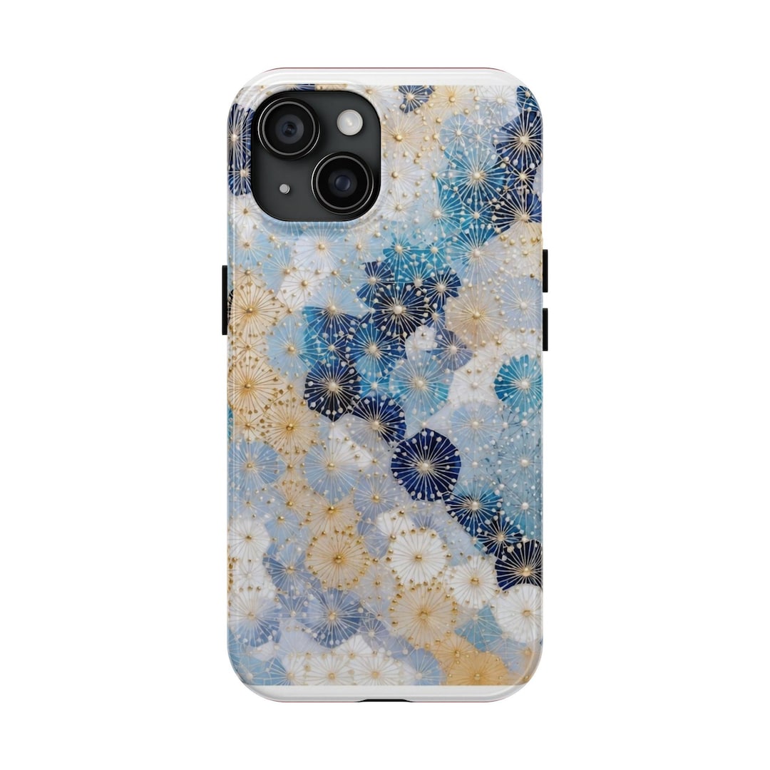Blue Gold Floral Burst Phone Case | Abstract Dandelion Pattern - Etsy
