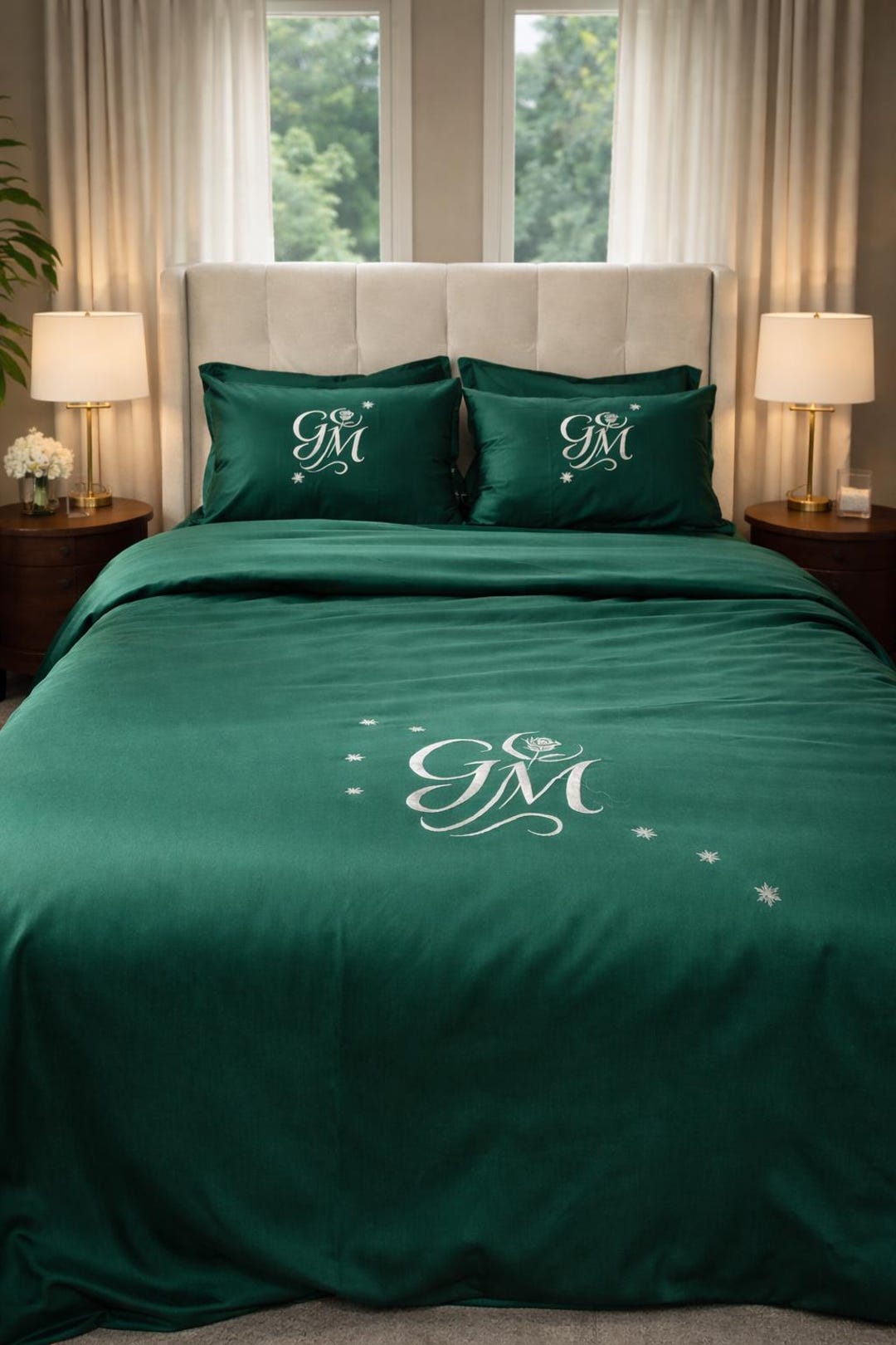 Emerald Noir Sateen Bedding Set, Luxury Emerald Green Sheets ...