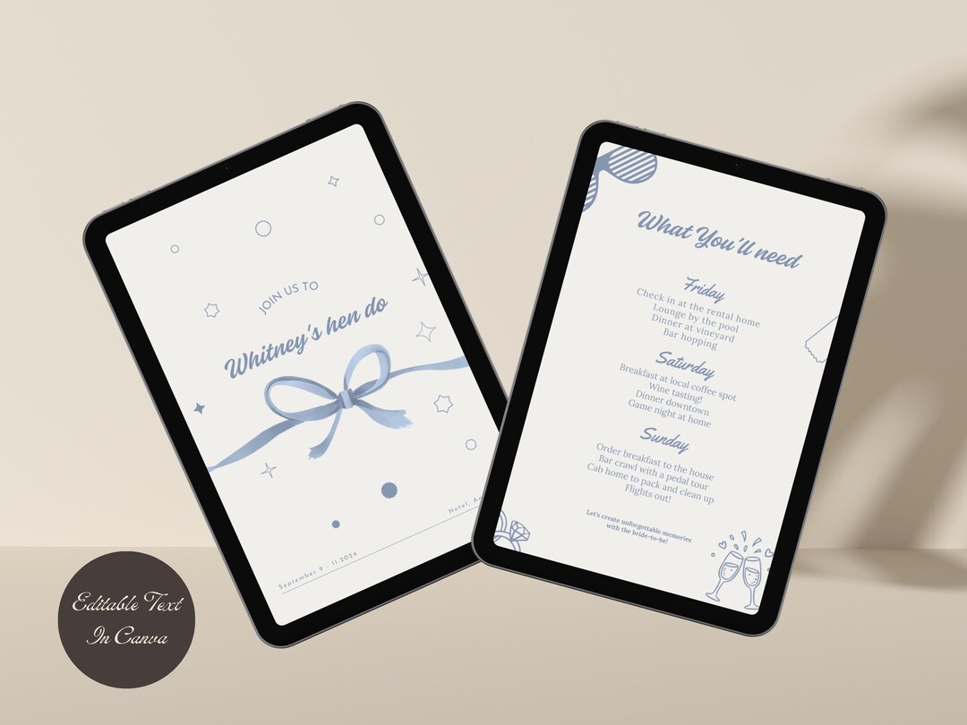 Hen Do Itinerary & Packing List Template | Editable Canva 5x7” + iPhone ...