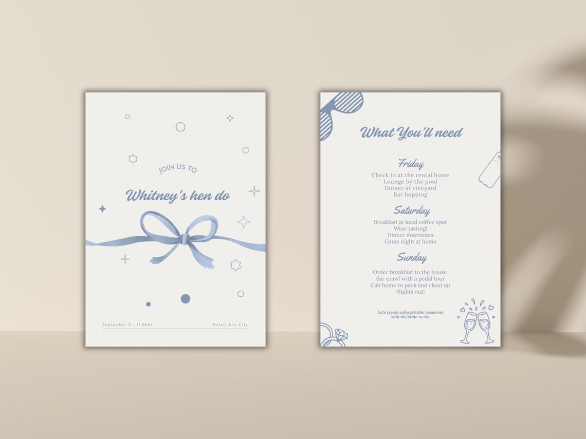 Hen Do Itinerary & Packing List Template | Editable Canva 5x7” + iPhone ...