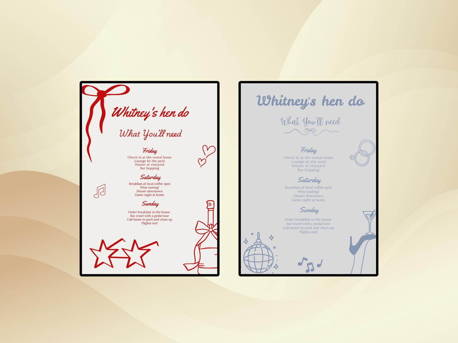 Hen Do Itinerary & Packing List Template | Editable Canva 5x7” + iPhone ...