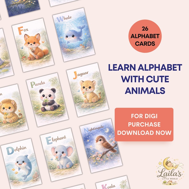 Printable Animal Alphabet Cards | ABC Learning Flashcards for Toddlers ...