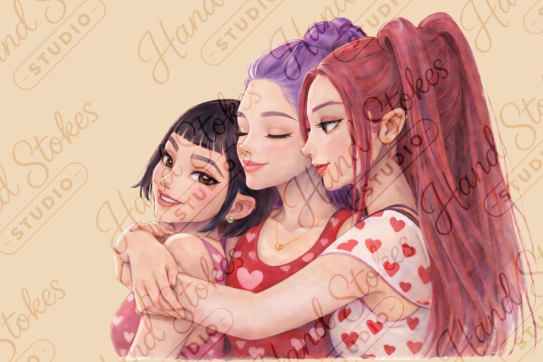 K-pop Demon Hunters Inspired PNG Clipart | Anime Girl Group Hug ...