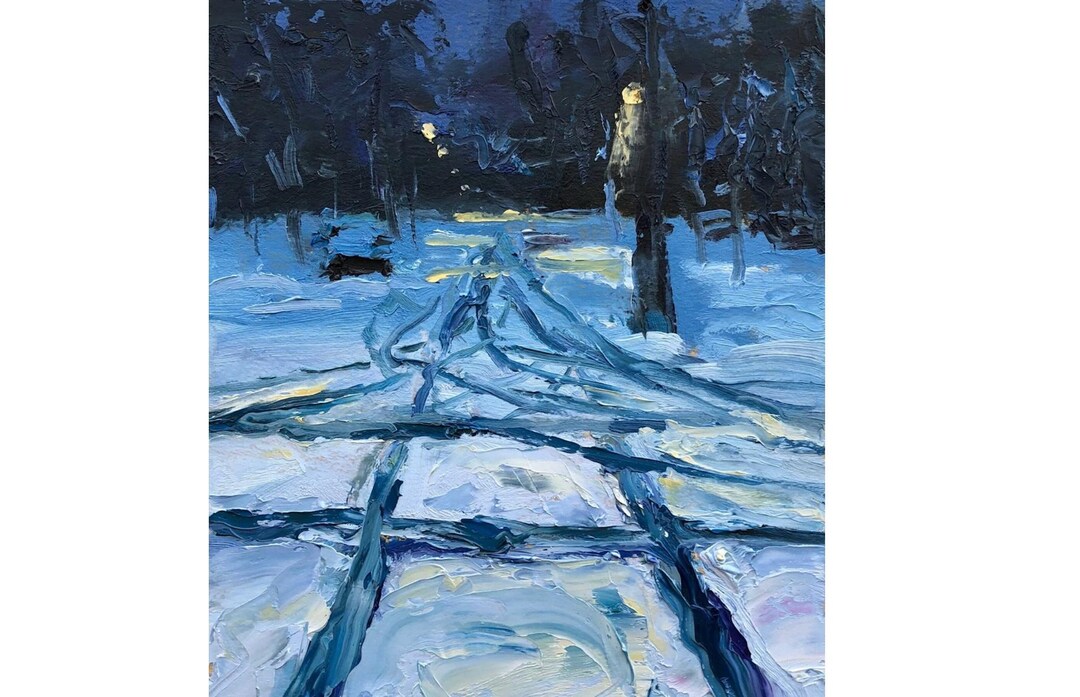 Original 10" X 8" Oil Painting on Paper, Snowscape, Nocturne, Winter ...