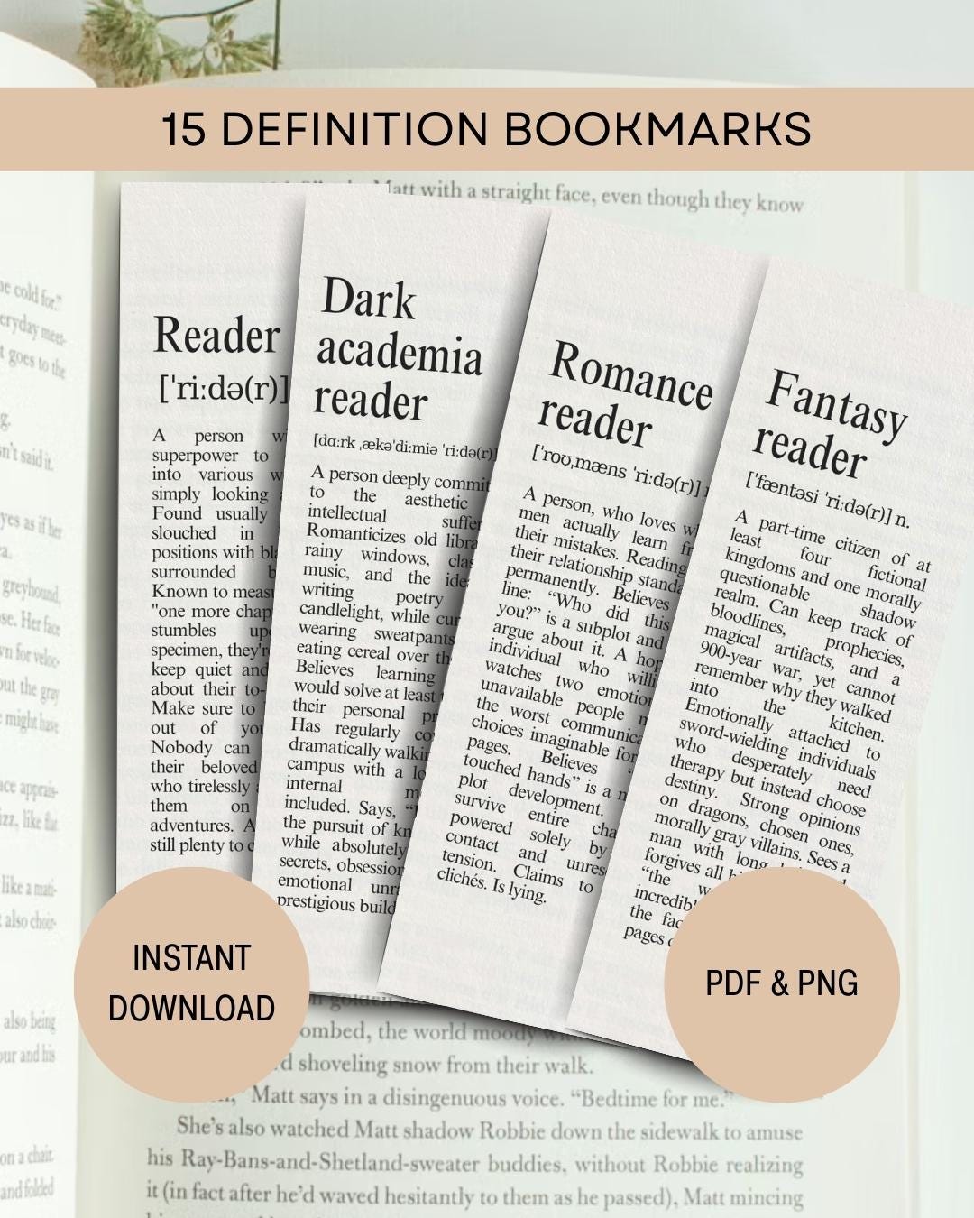 Definition Bookmarks Bundle: Reader Gift, Printable Book Gift (digital ...