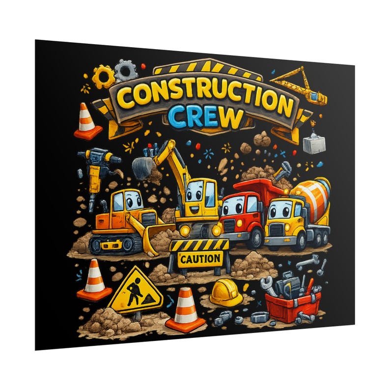 Construction Crew Poster | Rolled Posters, Kids Construction Vehicles ...