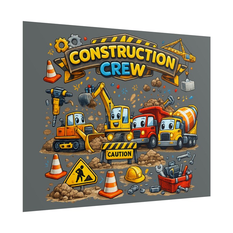 Construction Crew Poster | Rolled Posters, Kids Construction Vehicles ...