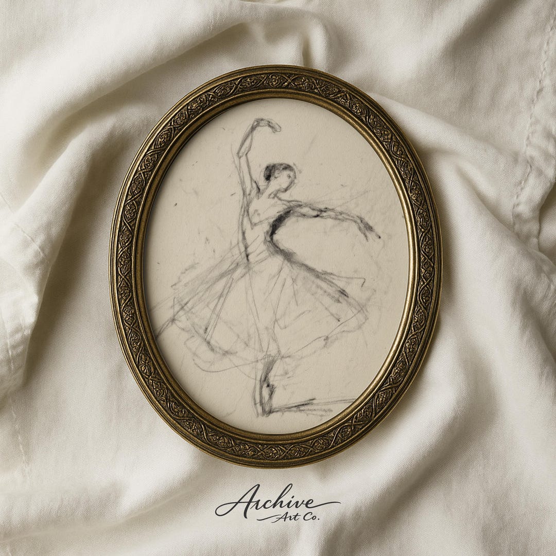 Ballet Dancer Sketch Printable Art - Classic Ballerina Poise, Neutral ...