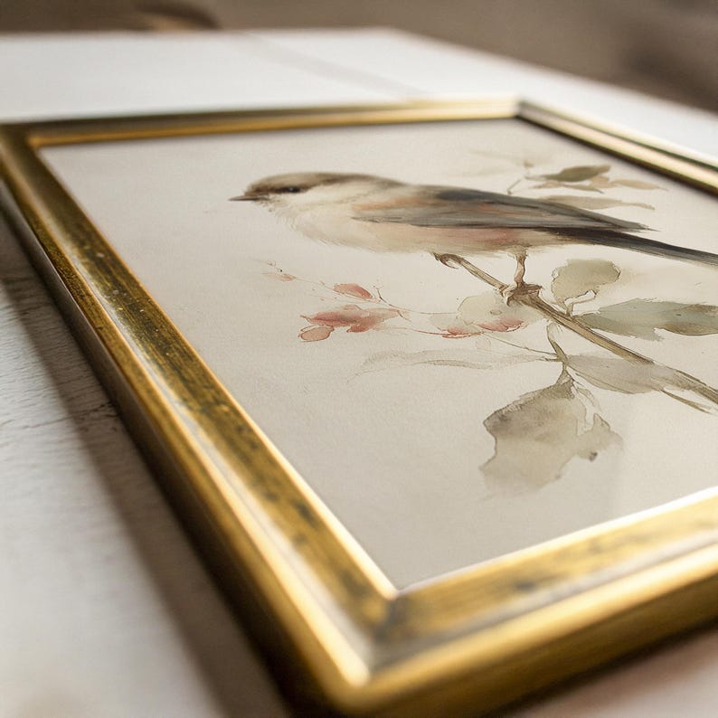 Vintage Cottagecore Songbird on Branch Watercolor - Rustic Nature Art ...