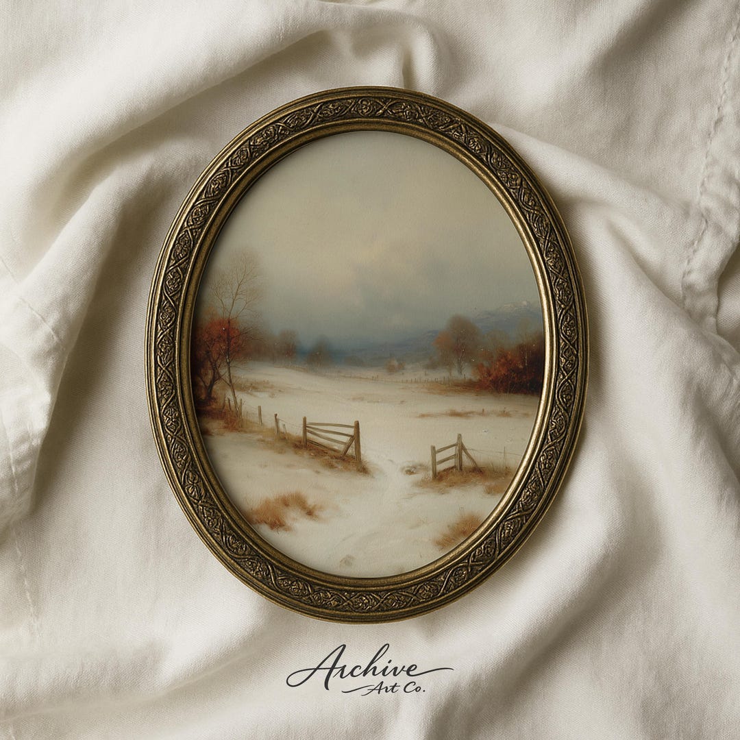 Rustic Winter Landscape Printable - Quiet Snowfield & Split-rail Gate ...