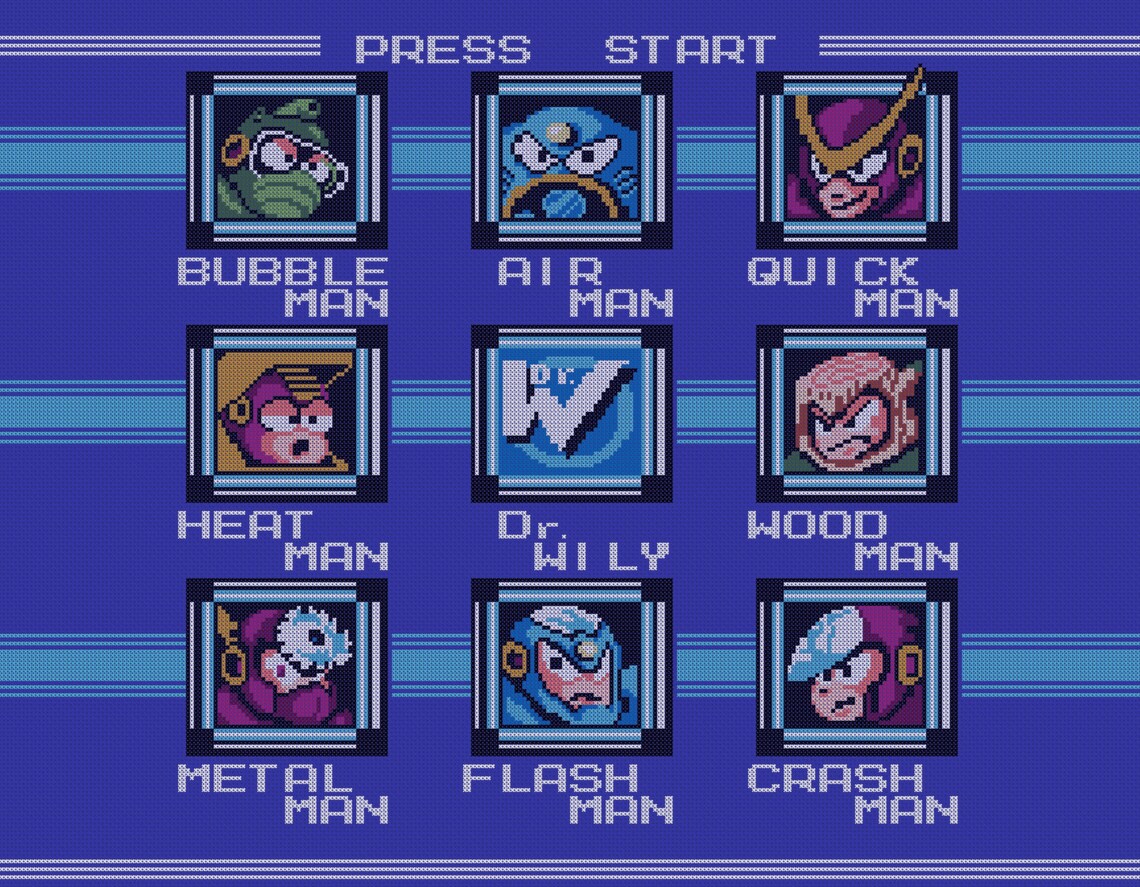 Mega Man II Stage Select Cross Stitch Pattern - Etsy