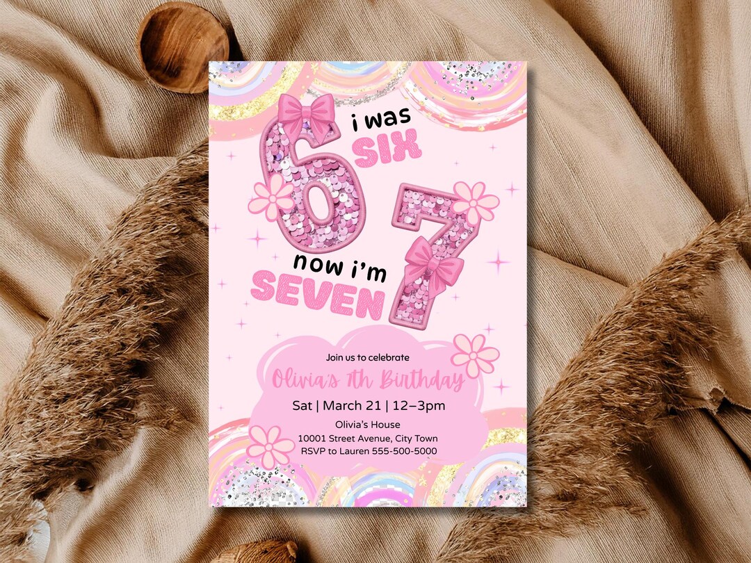 Pink Glitter 7th Birthday Invitation, Sequin Party (digital Download ...