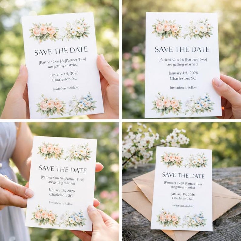 Editable Save the Date Template Canva | Floral Wedding Save the Date ...