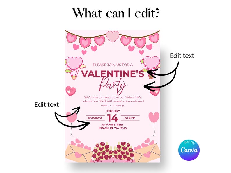 Valentine’s Party Invitation Template, Editable Canva Valentine Invite ...