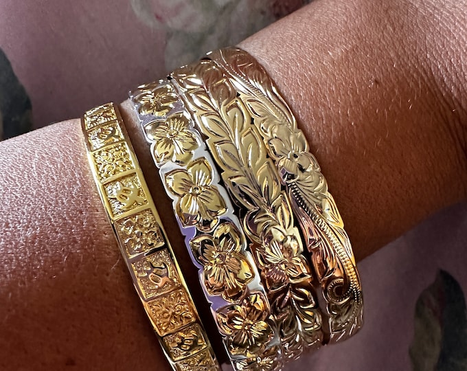 Gold Hawaiian Fashion Bangle Bracelets • 18k Gold Filled • Petroglyph ...