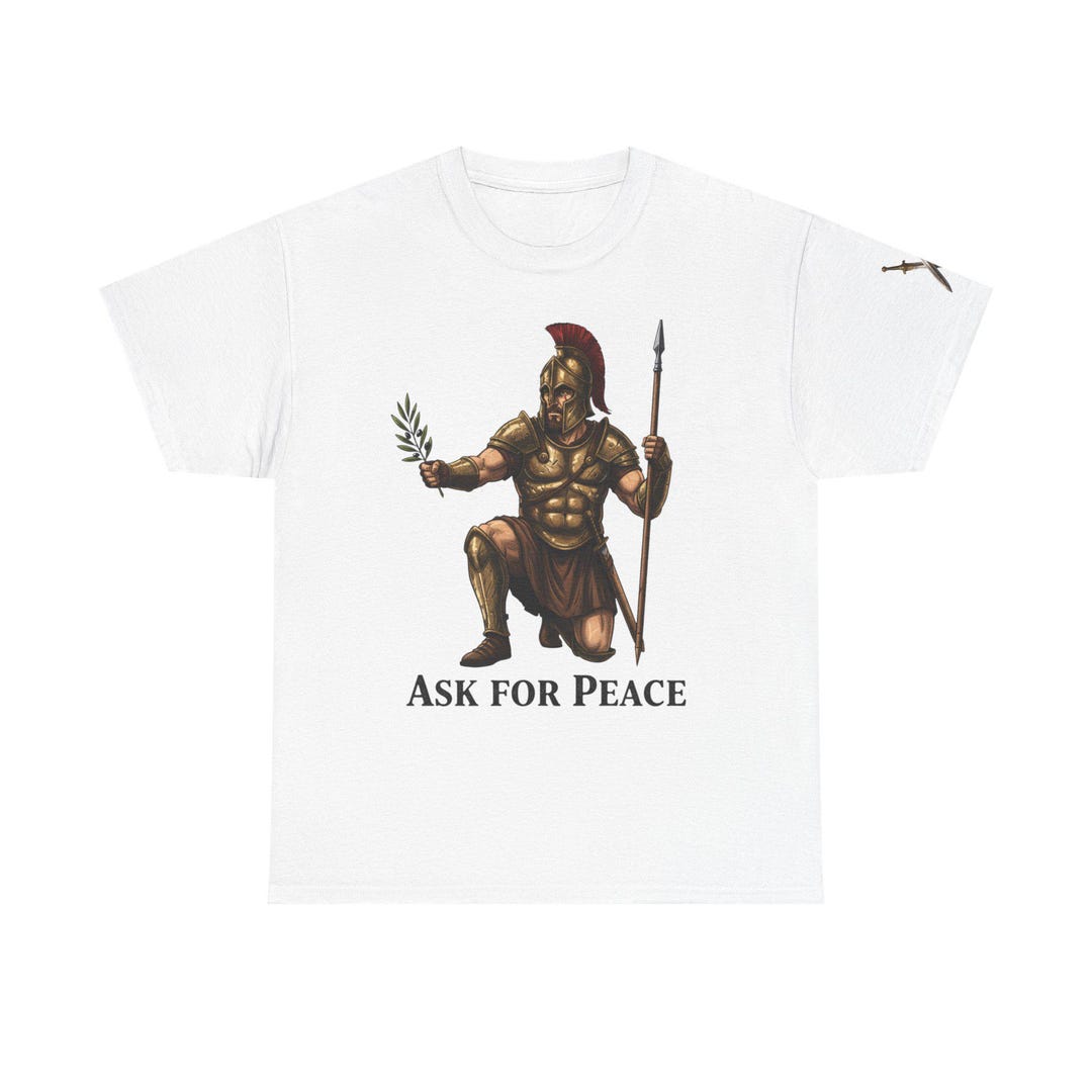 Spartan Warrior Holding Olive Branch Ask for Peace T-shirt | Ancient ...