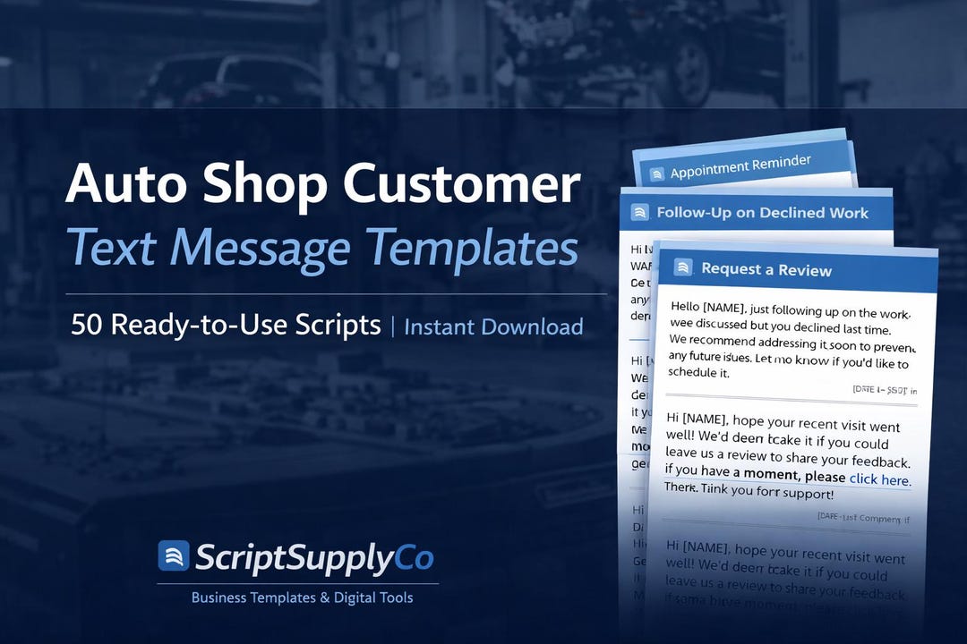 Auto Shop Text Message Templates | Customer Service Scripts (digital ...