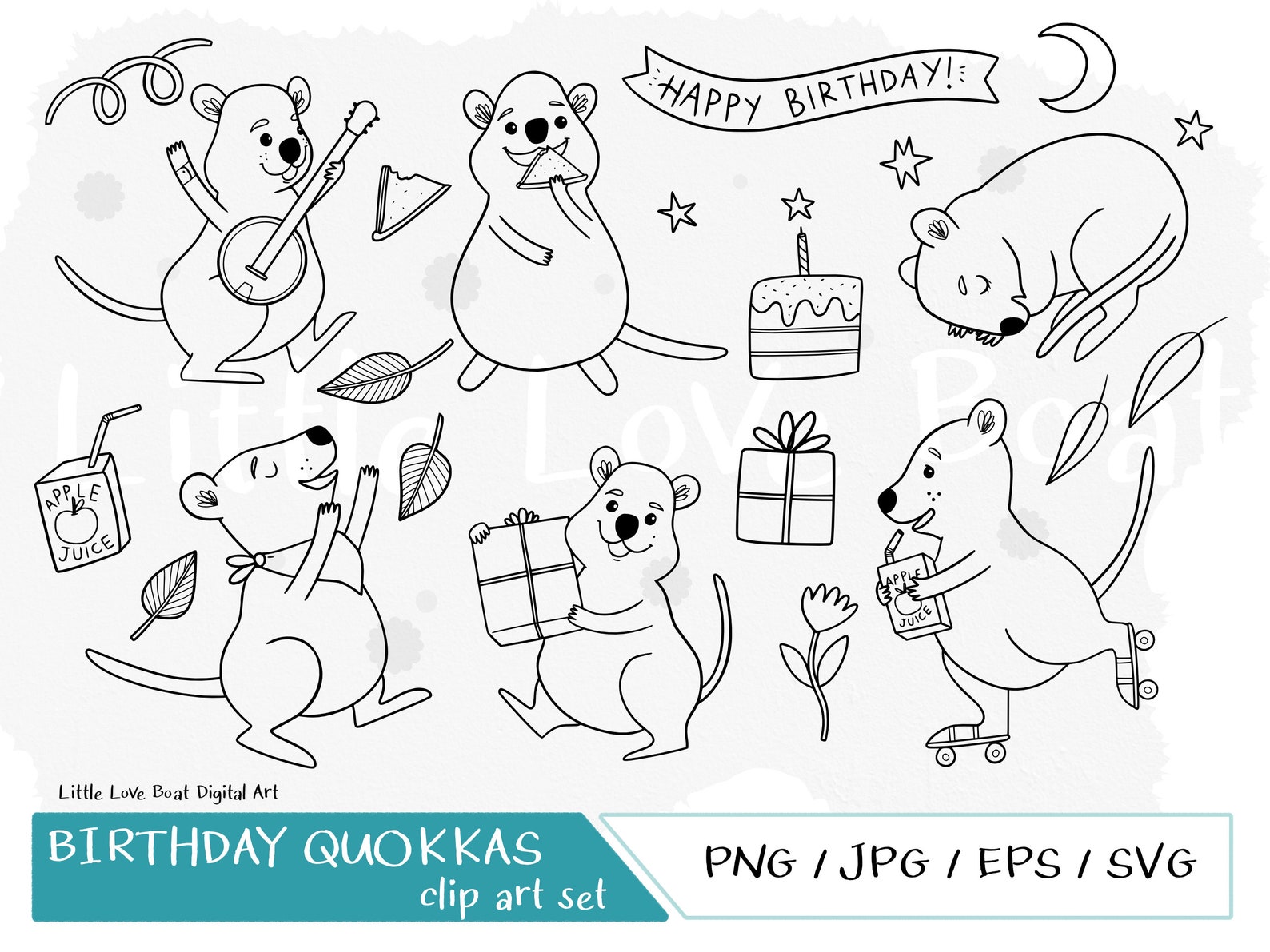Australian Quokka Birthday Clipart Illustrations Original - Etsy Australia