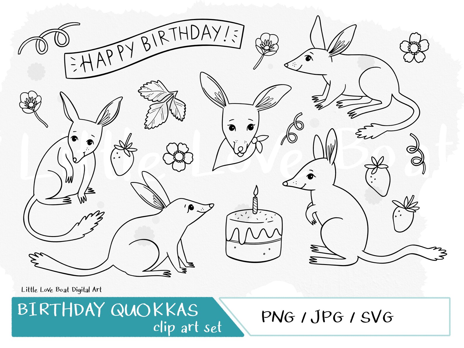Australian Bilby Birthday Clipart Illustrations - Original Fun Hand ...