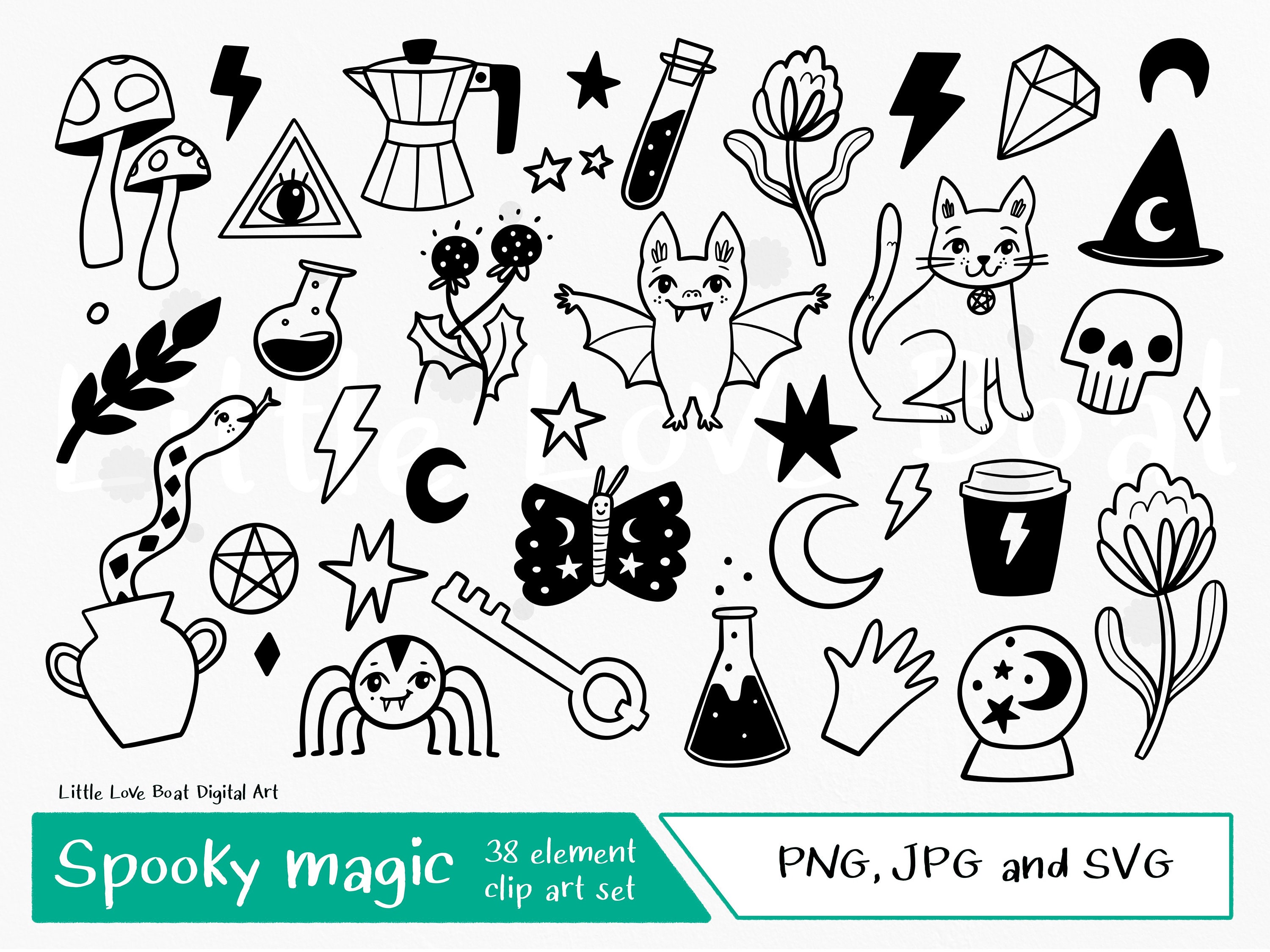 Spooky Magic Illustrations - Cute Fun Hand Drawn Halloween Digital ...