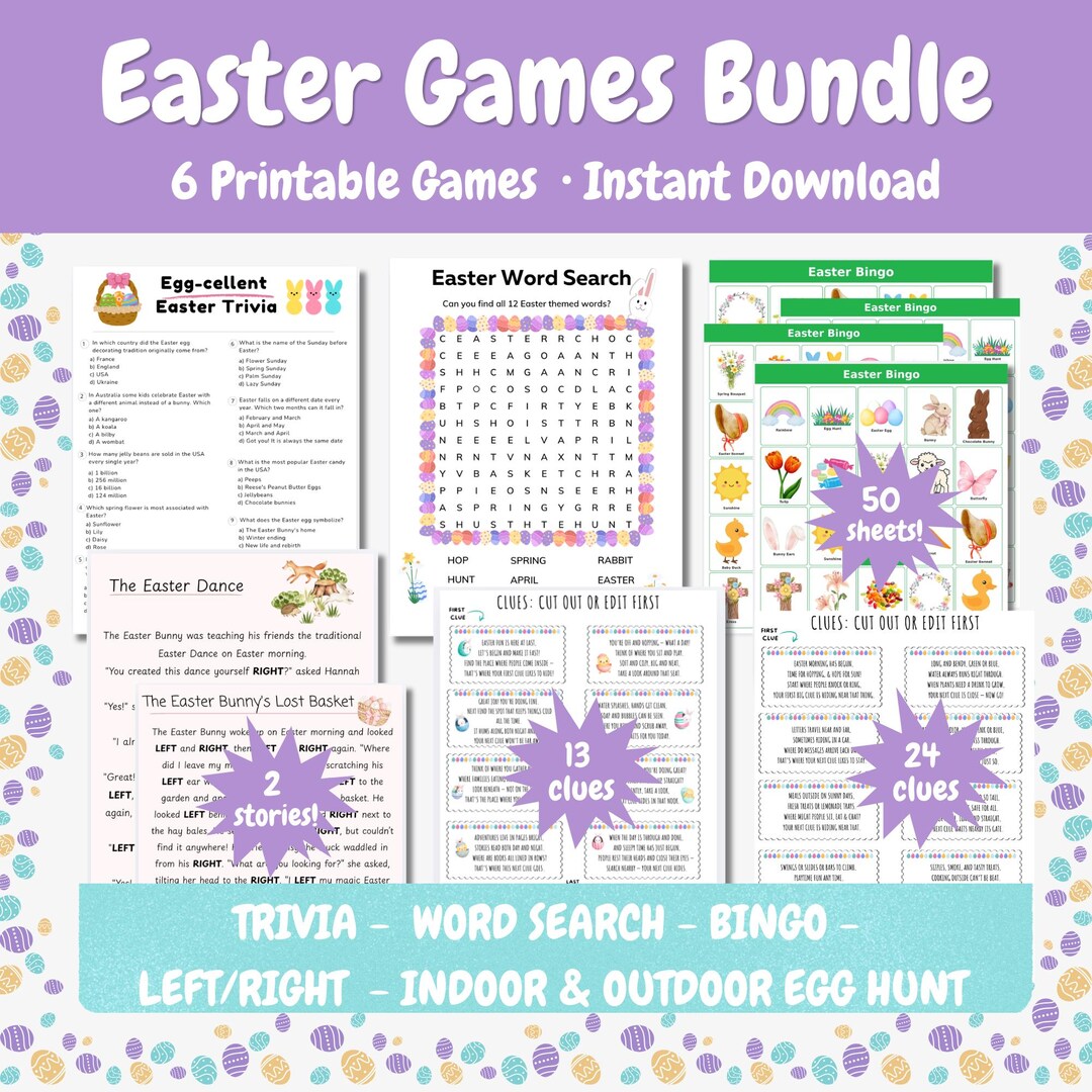 Easter Games Bundle | Bingo, Trivia, Word Search, Egg Hunt (instant ...