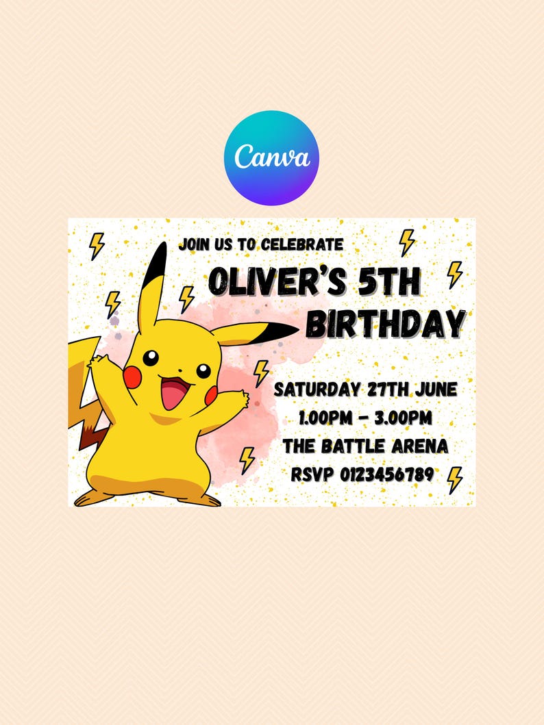 Pokemon Pikachu Birthday Party Invitation Printable Template - Etsy