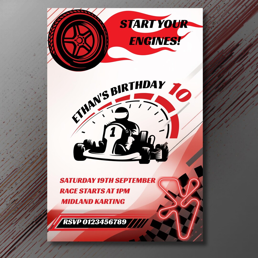 Personalised Go Kart Karting Birthday Party Invitations A6 Size X12 ...