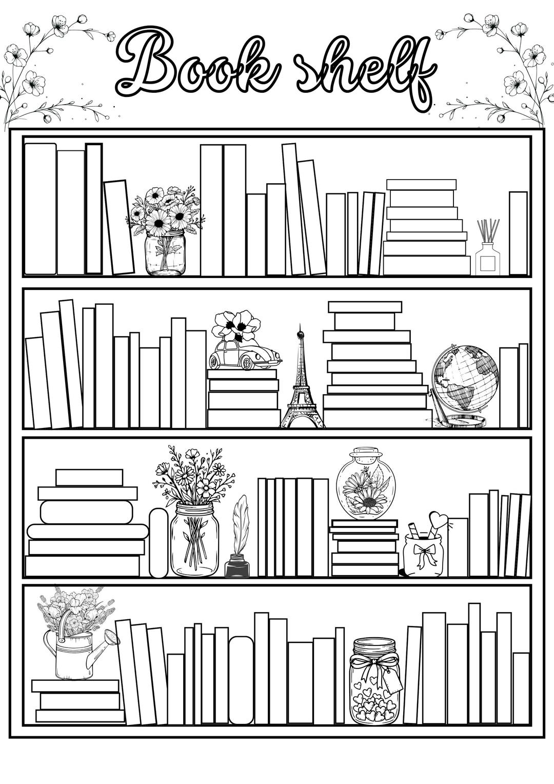 Digital Book Shelf — Digital Bookshelf for Reading Journal PDF / JPG ...