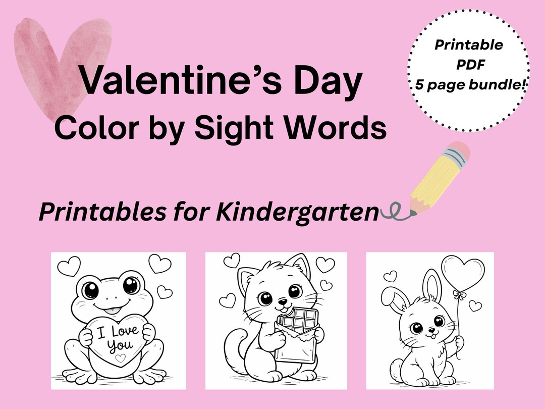 Valentine's Day Color by Sight Word Worksheets | Kindergarten Printable ...